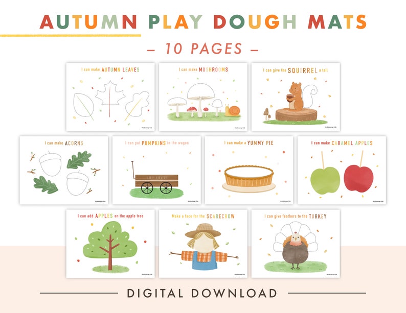 Autumn Play Dough Mats - Digital Download, Fall Play Dough Activity ...