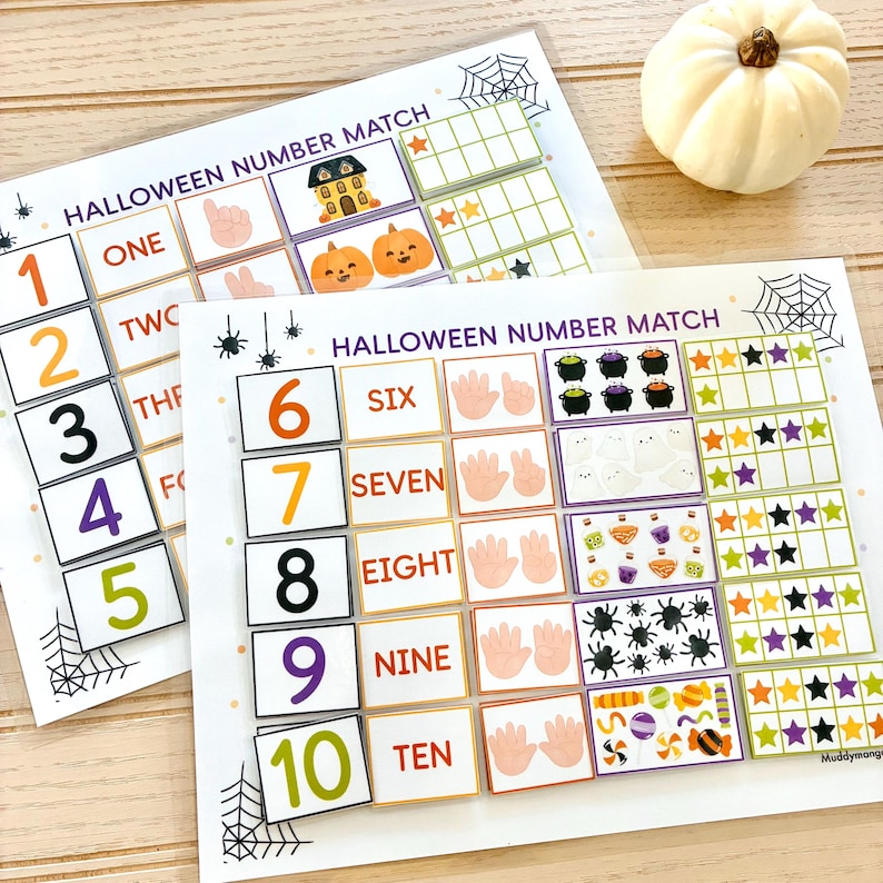 Halloween Number Match - Digital Download, Counting Practice for ...