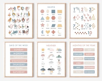 Set of 6 Educational Posters Alphabet Numbers Colors | Etsy
