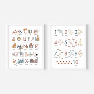 Set of 2 Animal Alphabet and Numbers 1-10 Posters, Alphabet and Numbers ...