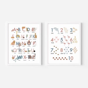 Set of 6 Educational Posters, Alphabet, Numbers, Colors, Shapes ...