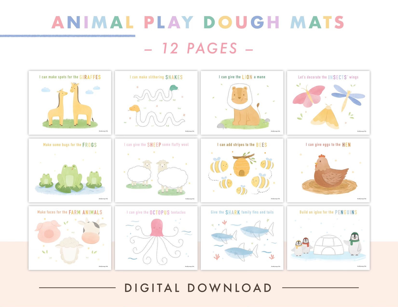 Animal Play Dough Mats - Digital Download, Play Dough Activity ...