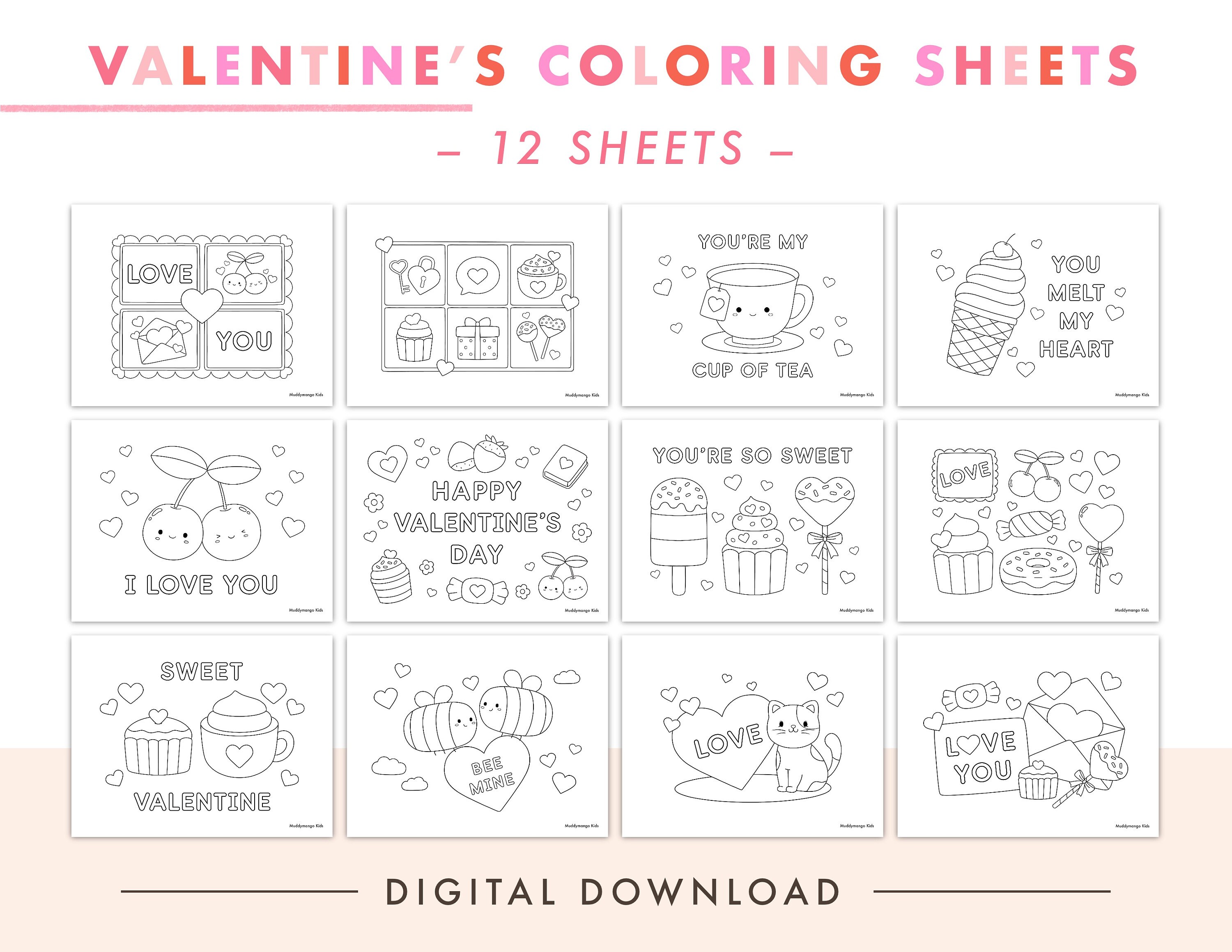 Valentine’s Day Coloring Sheets - Digital Download, Printable Valentine ...