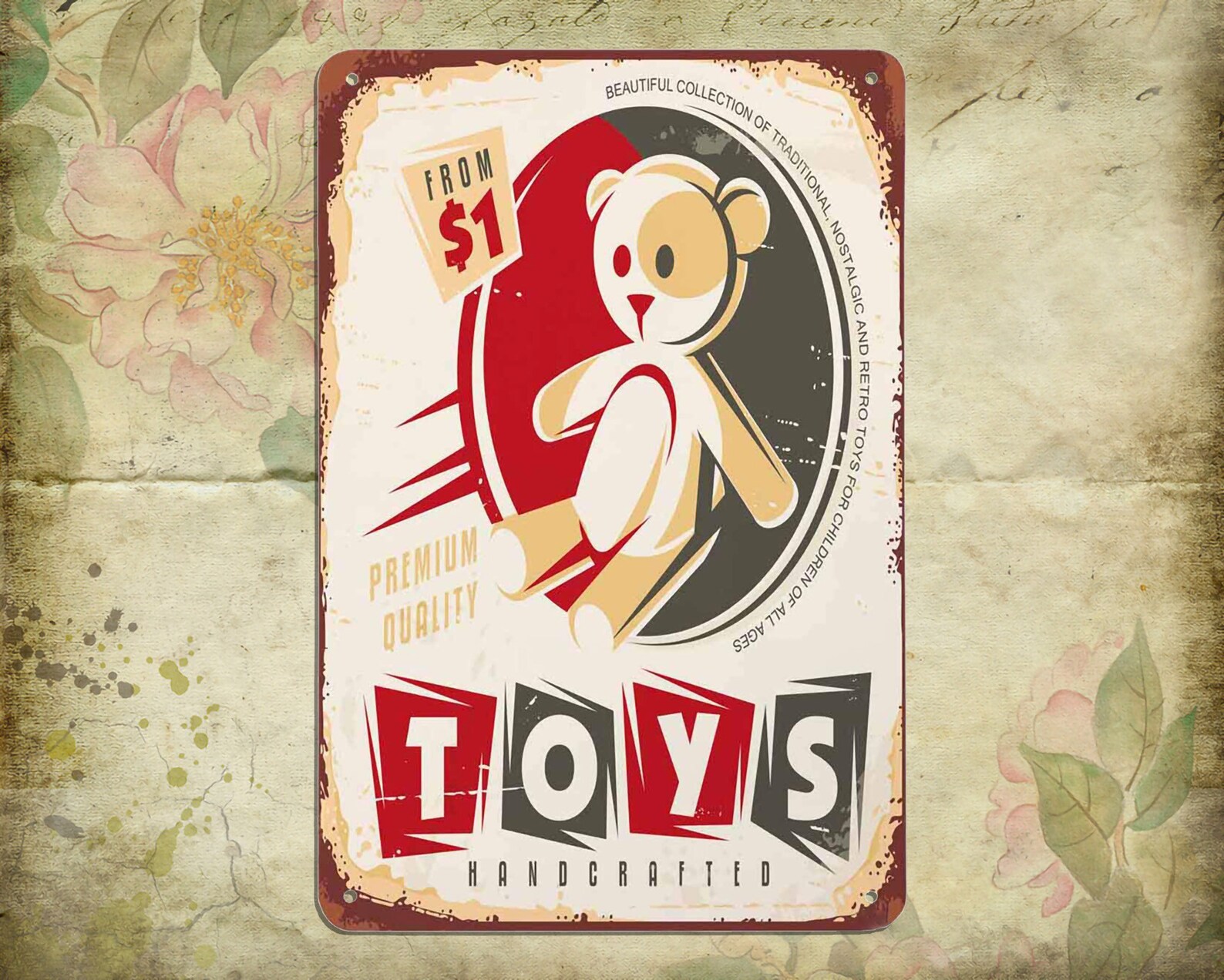 Toy Store Tin Sign Retro Poster and Design with Cute Bear | Etsy