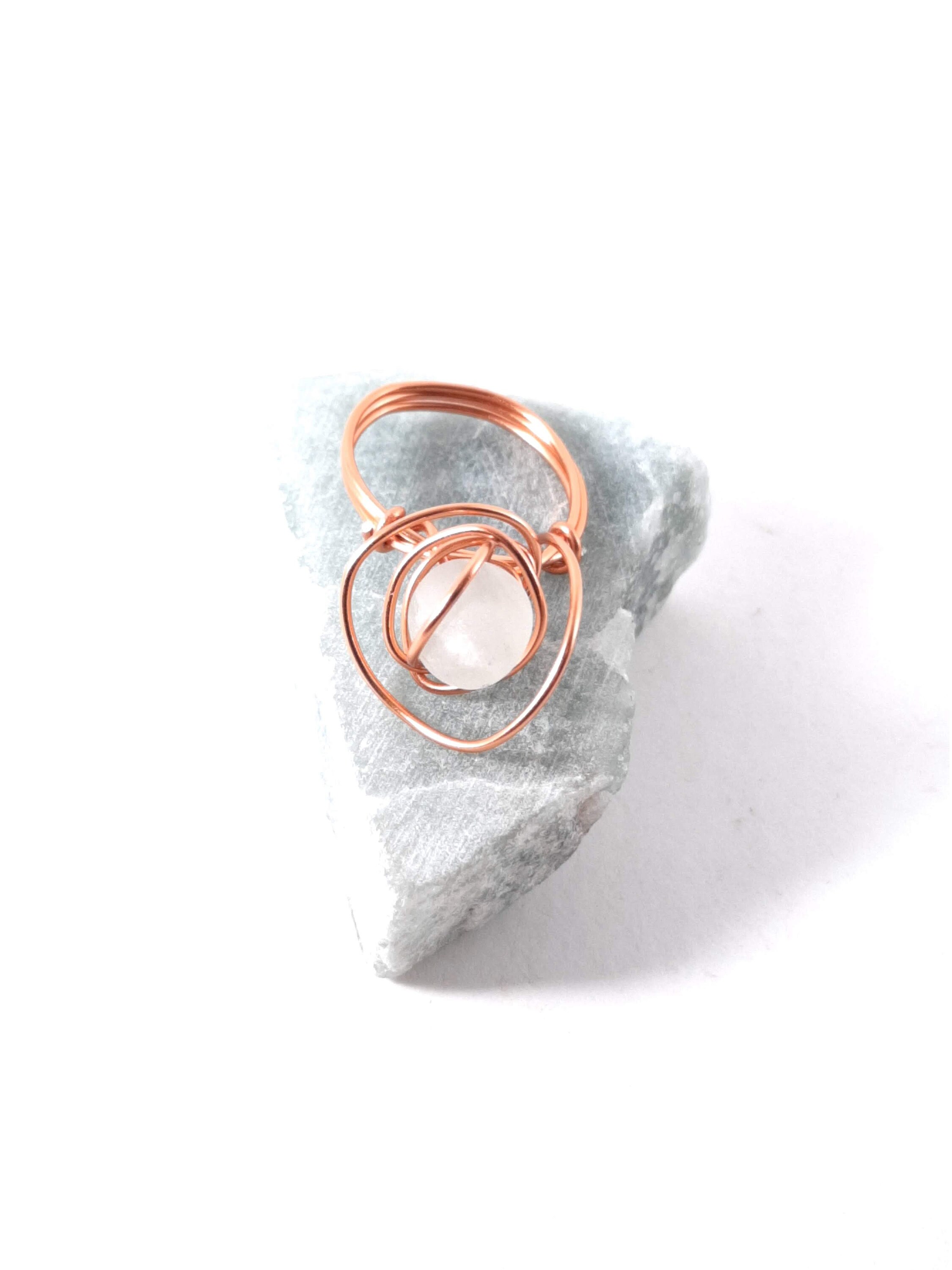 Gemstone Ring Natural Round Stone Wire Ring Rock Ring - Etsy UK