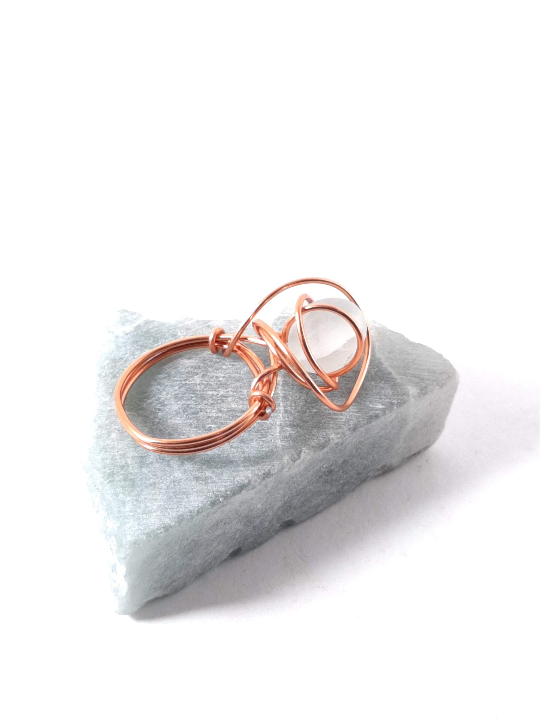 Gemstone Ring Natural Round Stone Wire Ring Rock Ring - Etsy UK