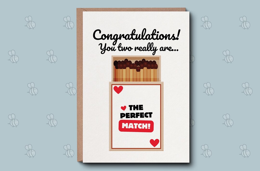 Engagement Card - You Two Are the Perfect Match Card. Cute Engagement ...