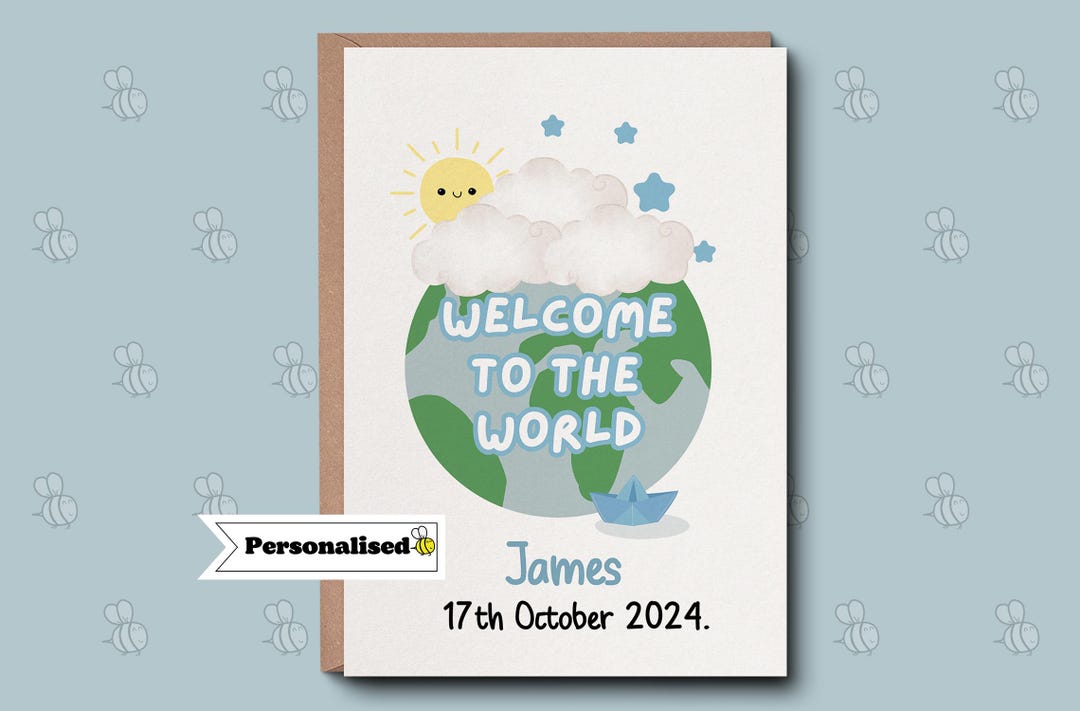 Personalised Baby Boy Card Welcome to the World, New Baby ...