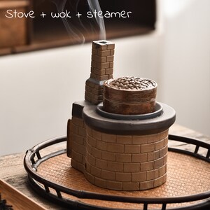 Miniature Firewood Stove With Chimney, Ceramic Backflow Incense Burner ...