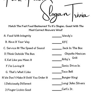 Fast Food Slogan Icebreaker Game | Fast Food Trivia | Ice Breaker ...