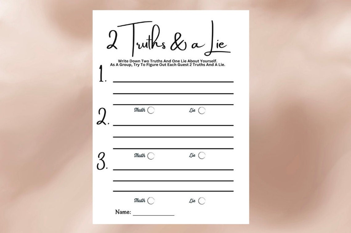Two Truths and a Lie Icebreaker Game: Dinner Party Printable (PDF) - Etsy