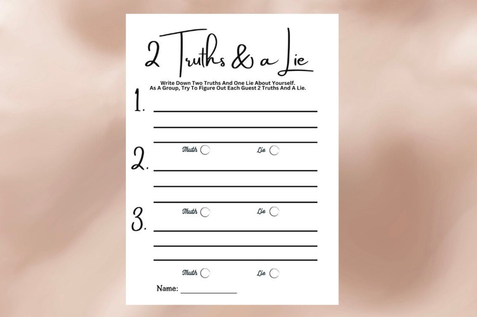 Two Truths and a Lie Icebreaker Game: Dinner Party Printable (PDF) - Etsy