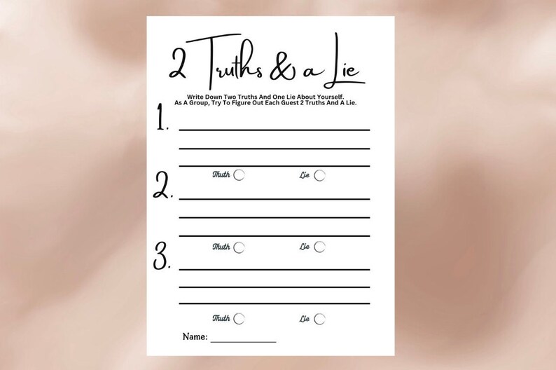 Two Truths and a Lie Icebreaker Game: Dinner Party Printable (PDF) - Etsy