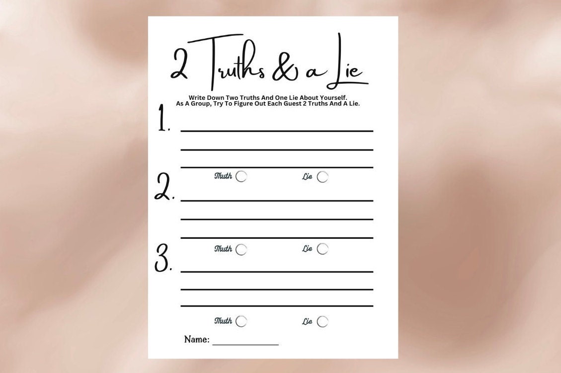 Two Truths and a Lie Icebreaker Game: Dinner Party Printable (PDF) - Etsy