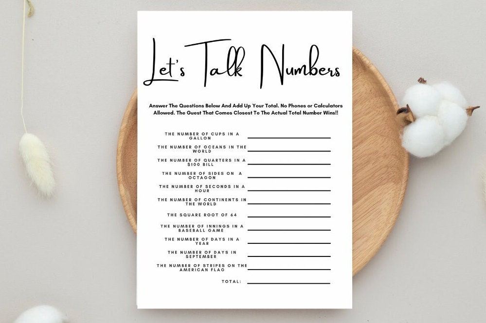 Let's Talk Numbers Icebreaker Game: Printable Dinner Party Conversation ...