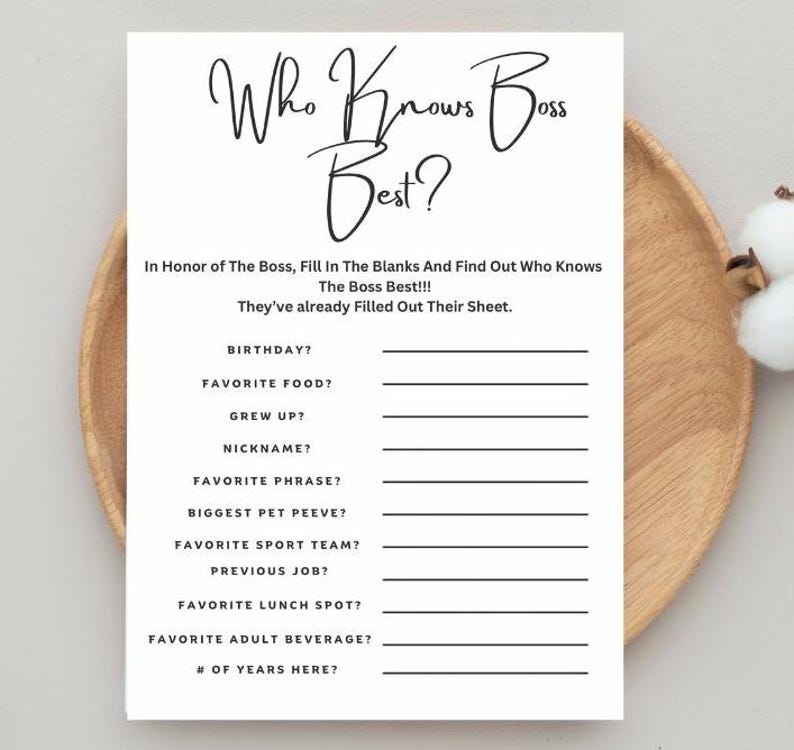 Printable Icebreaker Game, Who Knows the Boss Best?, Fun Office ...