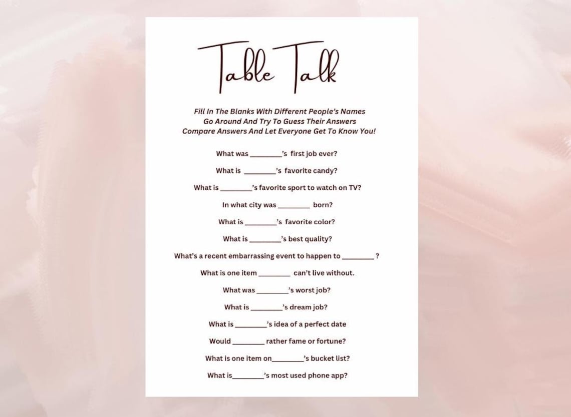 Table Talk Icebreaker Game, Icebreaker Printable Games, Icebreaker ...