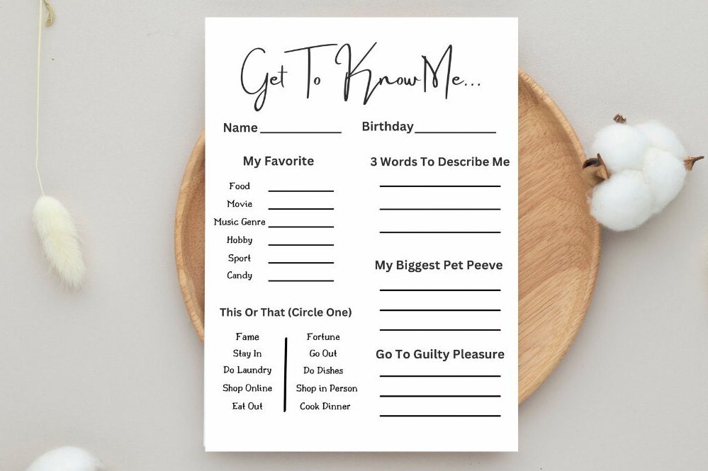 Get to Know Me Icebreaker Game Icebreaker Questions Dinner Party ...