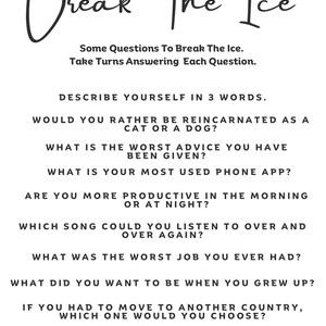 Break the Ice Game: Printable Conversation Starters (digital Download ...