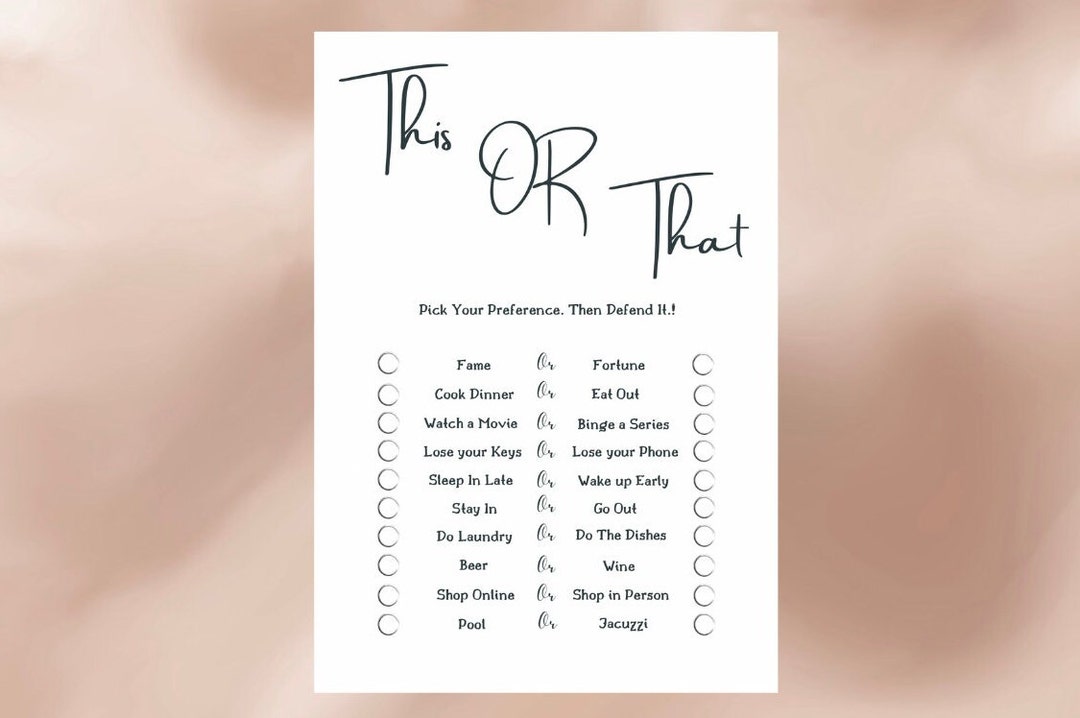 This or That Icebreaker Game, Icebreaker Printable Games, Icebreaker ...