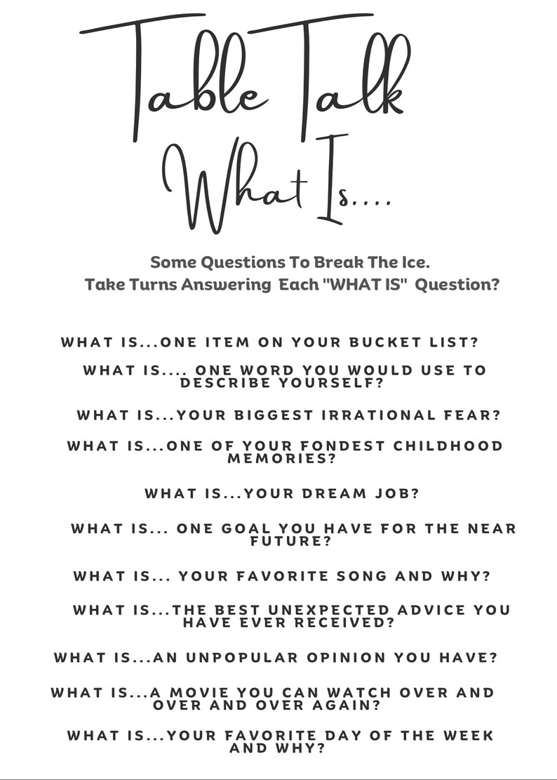 Table Talk Icebreaker Game: Dinner Party Conversation Starters (instant ...