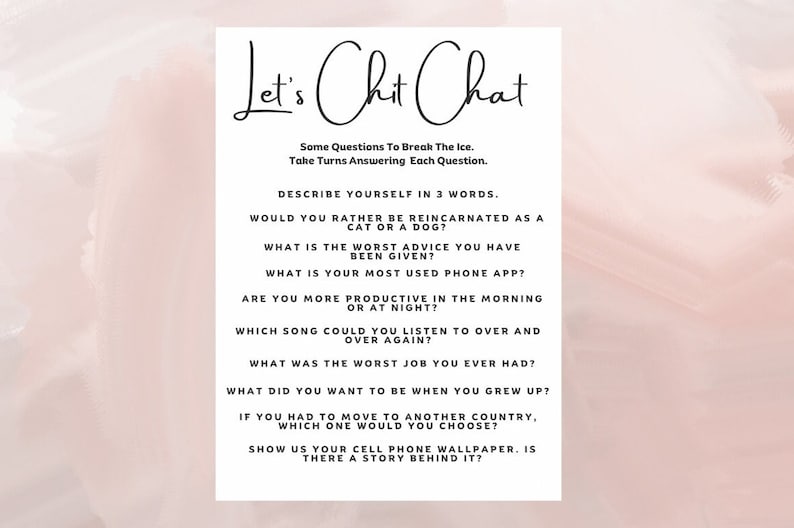 Let's Chit Chat Icebreaker Game: Printable Conversation Starters (PDF ...