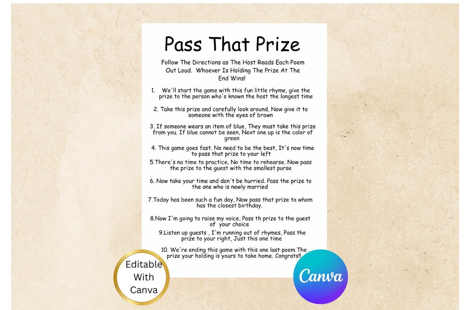 Pass That Prize Icebreaker Game: Dinner Party Printable (PDF) - Etsy