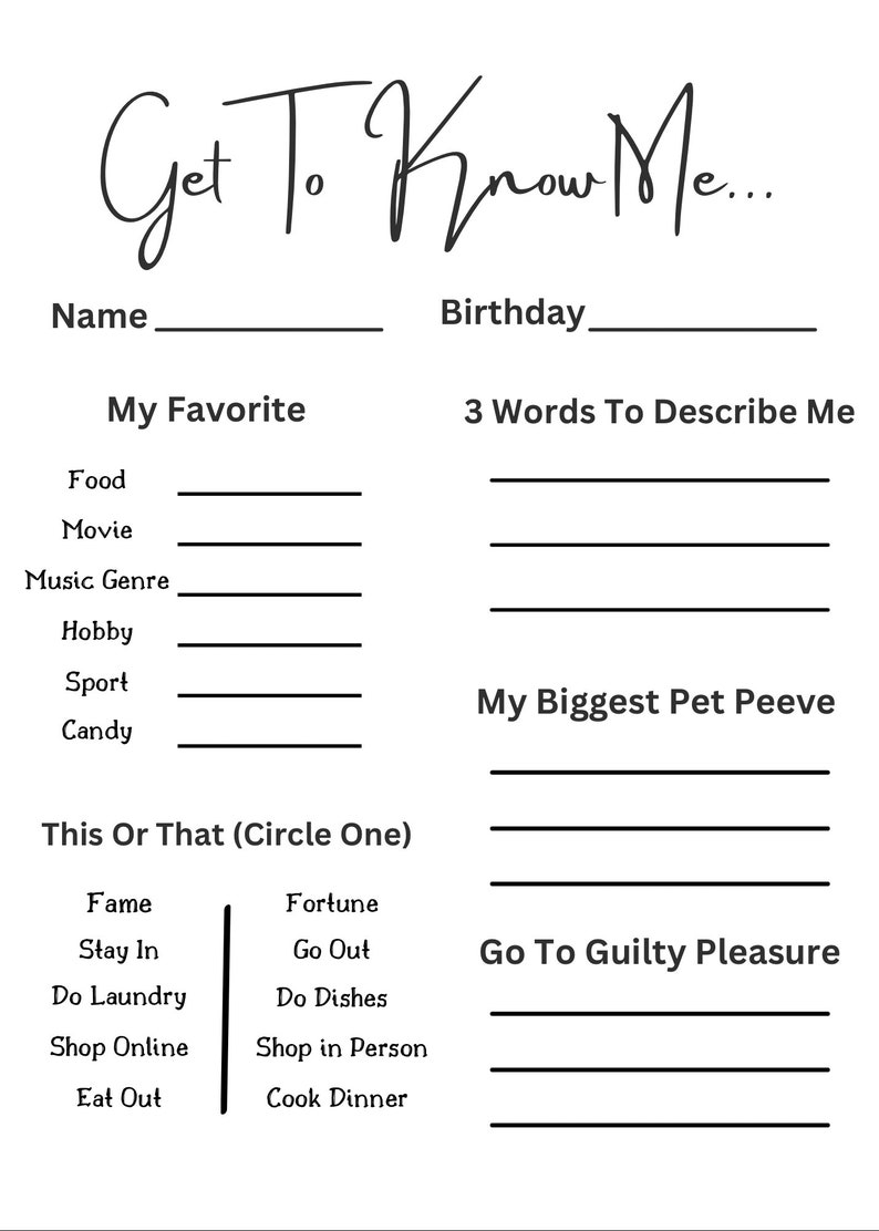 Get to Know Me Icebreaker Game Icebreaker Questions Dinner Party ...