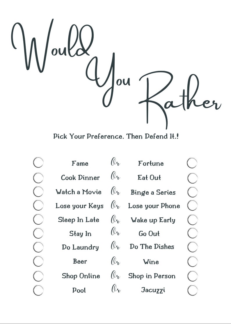Would You Rather Icebreaker Game | Icebreaker Printable Games ...