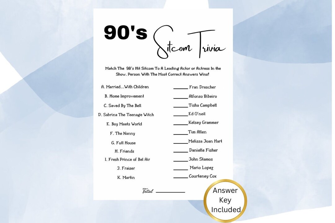 90s Sitcom Trivia Icebreaker Game | 90s Activities | 1990's Party Games ...