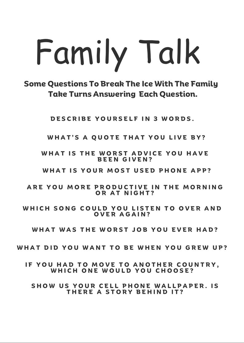 Family Talk Icebreaker Game: Reunion Trivia (PDF File) - Etsy