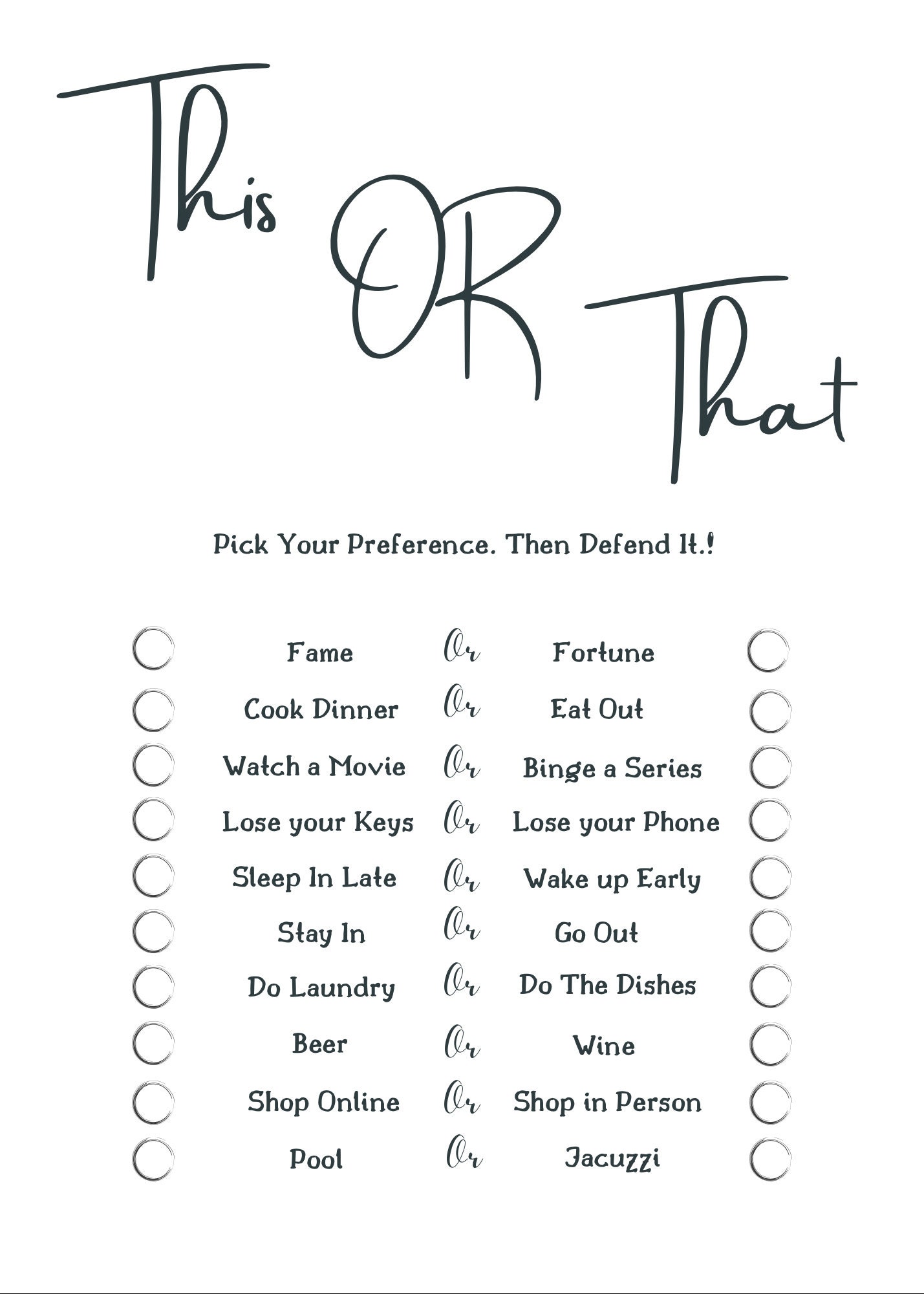 This or That Icebreaker Game, Icebreaker Printable Games, Icebreaker ...