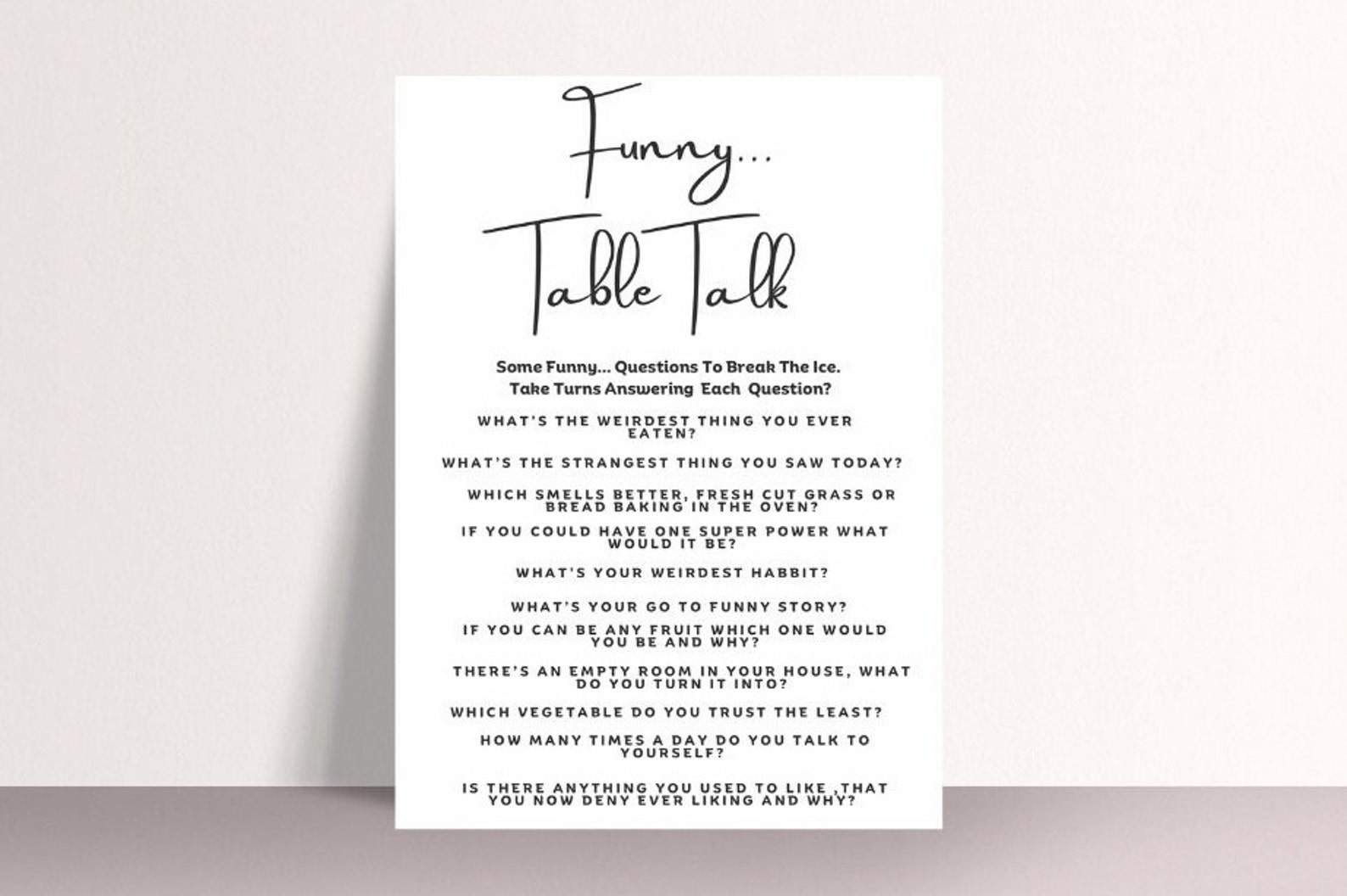 Funny Table Talk Icebreaker Game: Dinner Party Questions (instant ...