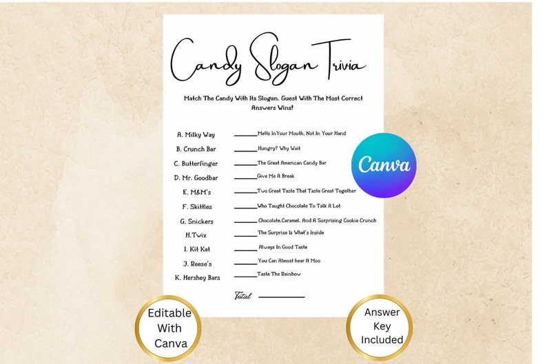 Candy Slogan Trivia Game: Printable Icebreaker (instant Download) - Etsy