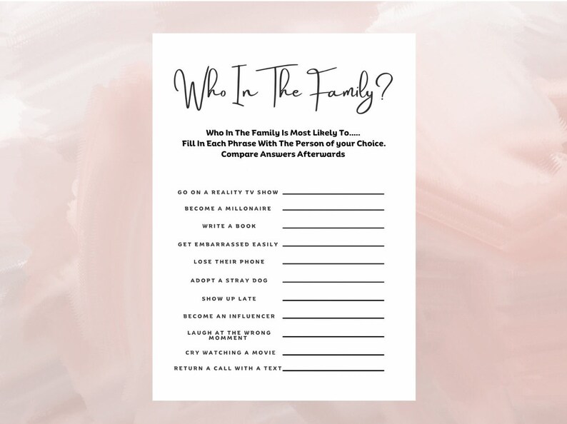 Who in the Family Game | Family Reunion Printable Game | for the Family ...