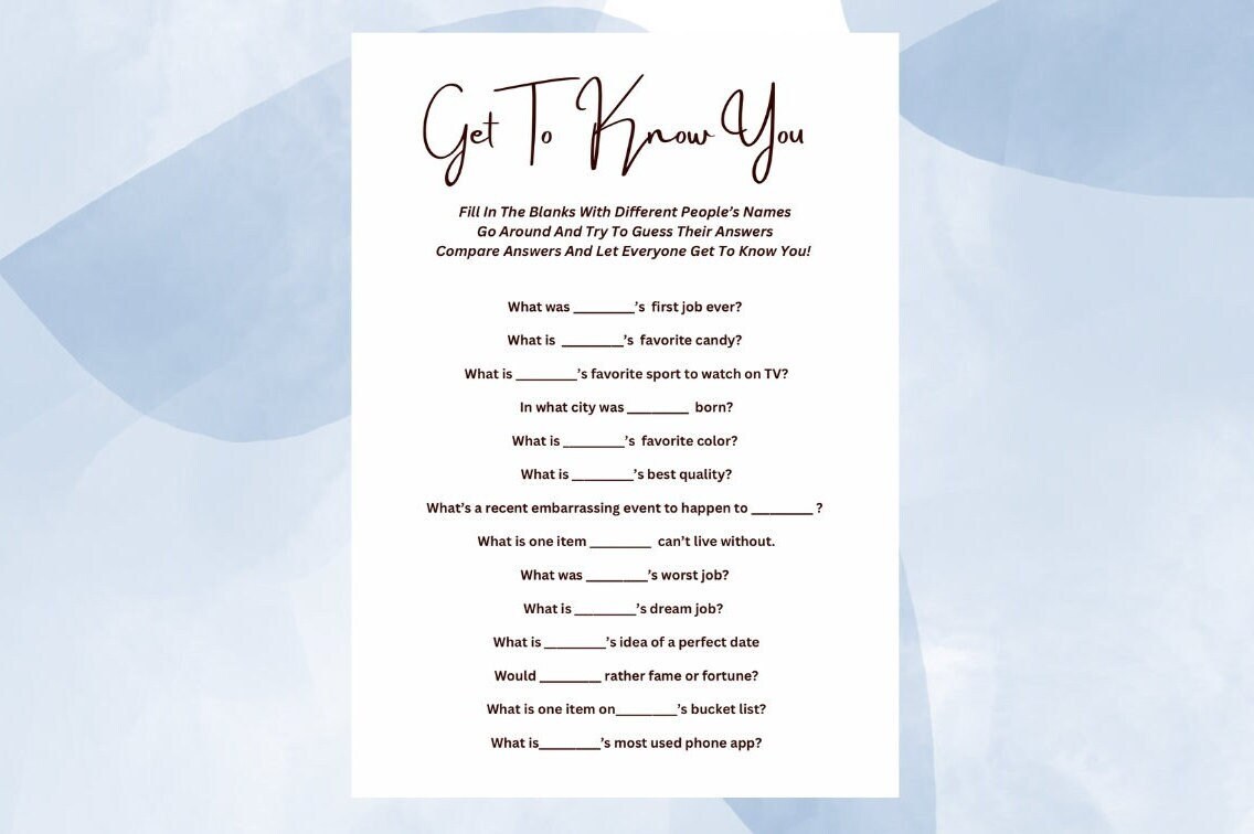 Get to Know You Icebreaker Game, Icebreaker Questions, Dinner Party ...