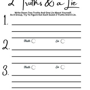 Two Truths and a Lie Icebreaker Game: Dinner Party Printable (PDF) - Etsy