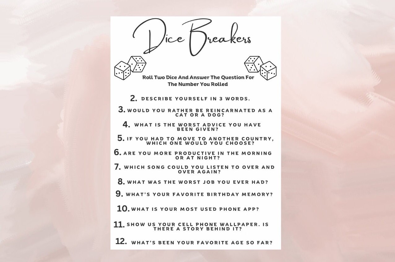 Dicebreakers Icebreaker Game: Printable Conversation Starters (instant ...