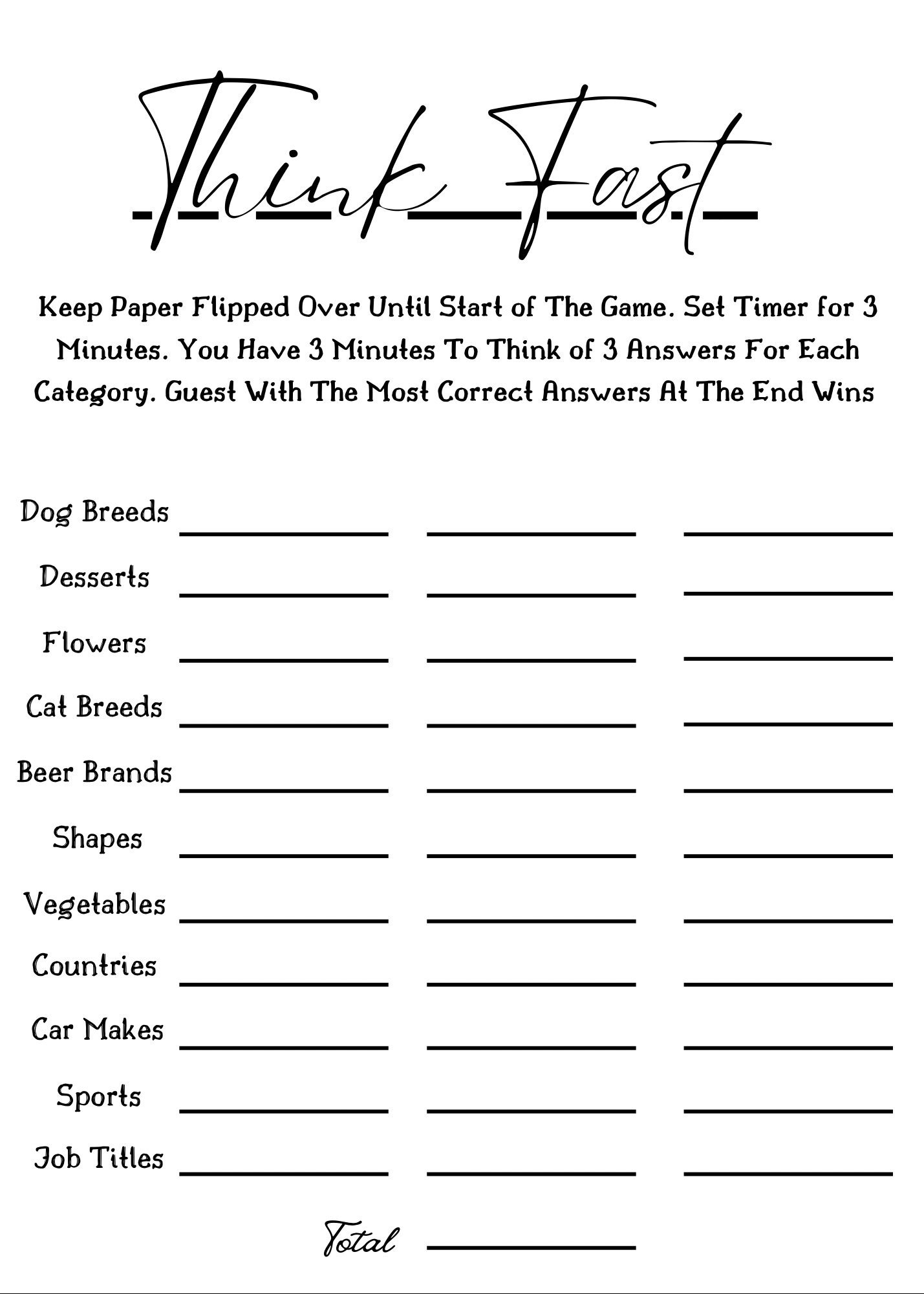 Think Fast Icebreaker Game | Icebreaker Printable Games | Icebreaker ...