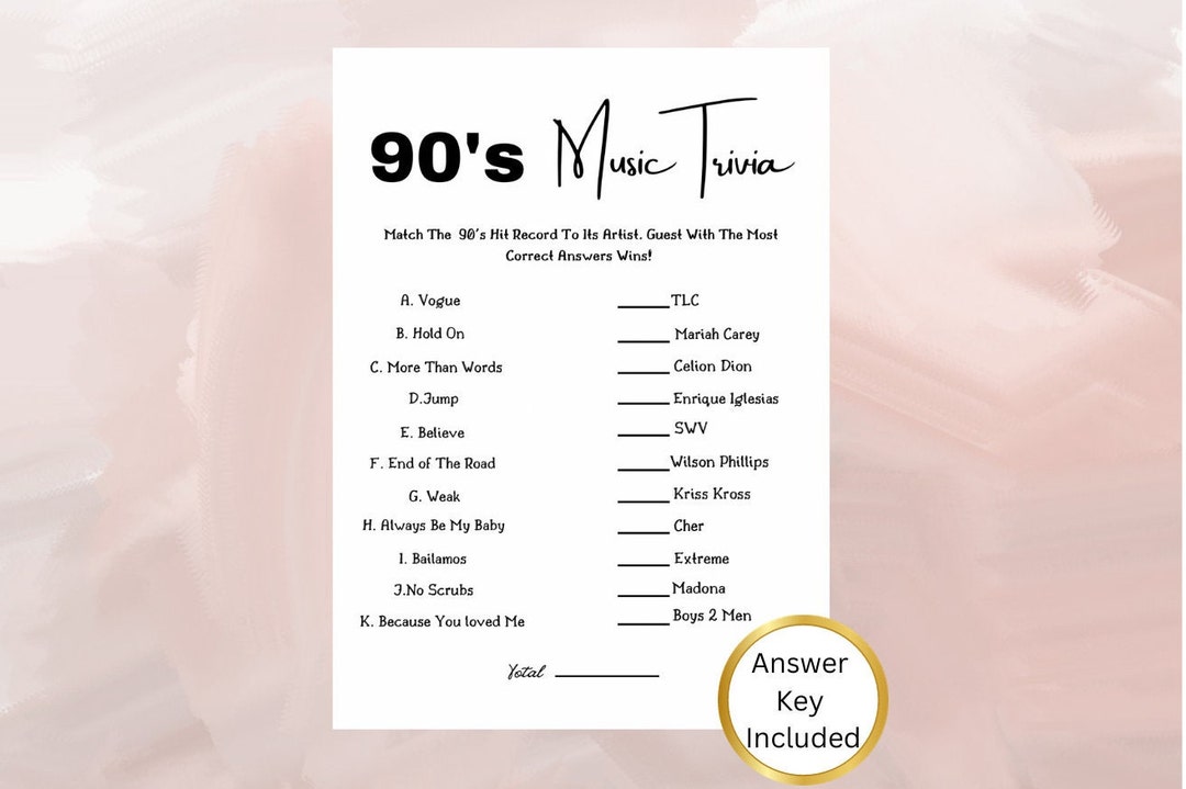 90s Music Trivia Icebreaker Game | 90s Activities | 1990's Party Games ...