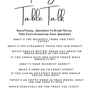 Funny Table Talk Icebreaker Game: Dinner Party Questions (instant ...