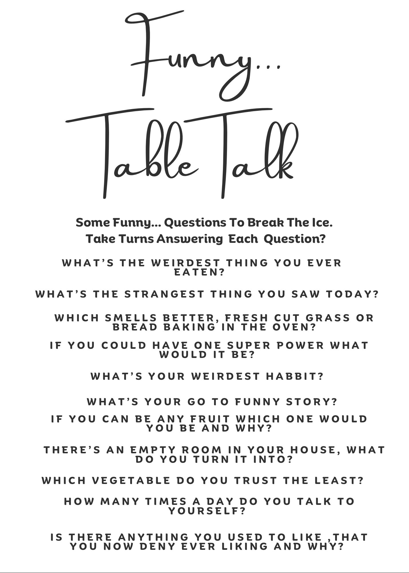 Funny Table Talk Icebreaker Game: Dinner Party Questions (instant ...