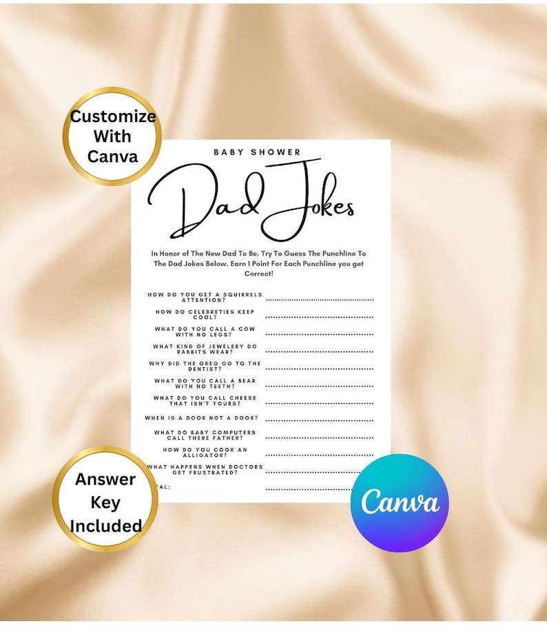 Dad Jokes Baby Shower Game: Gender Neutral Trivia (instant Download ...