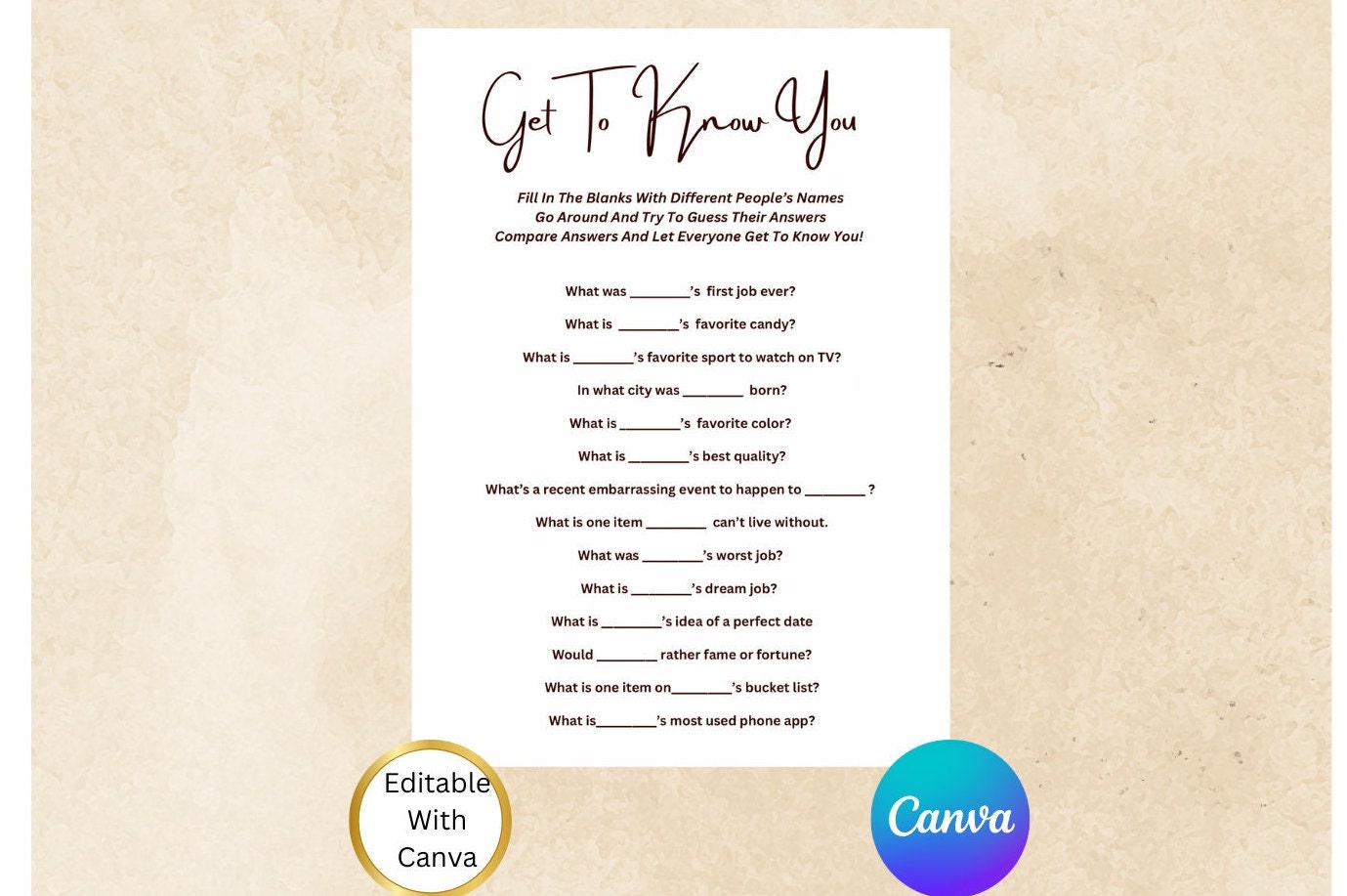 Get to Know You Icebreaker Game, Icebreaker Questions, Dinner Party ...