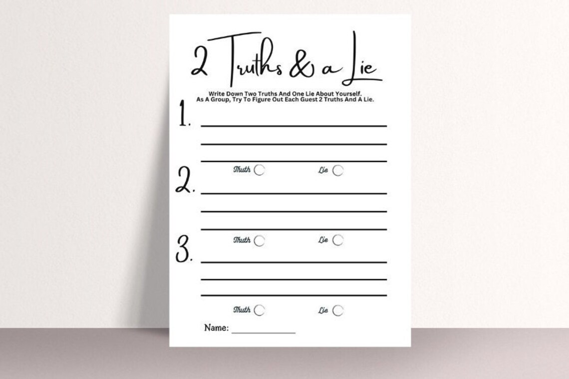 Two Truths and a Lie Icebreaker Game: Dinner Party Printable (PDF) - Etsy