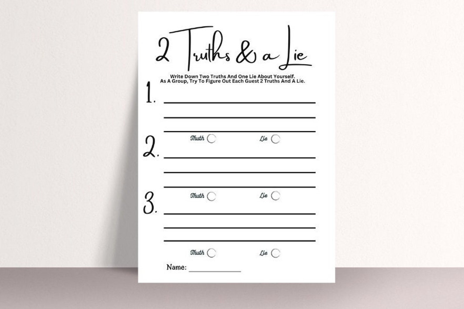 Two Truths and a Lie Icebreaker Game: Dinner Party Printable (PDF) - Etsy