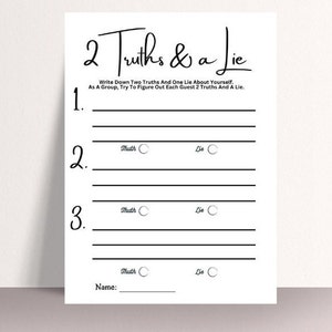 Two Truths and a Lie Icebreaker Game: Dinner Party Printable (PDF) - Etsy