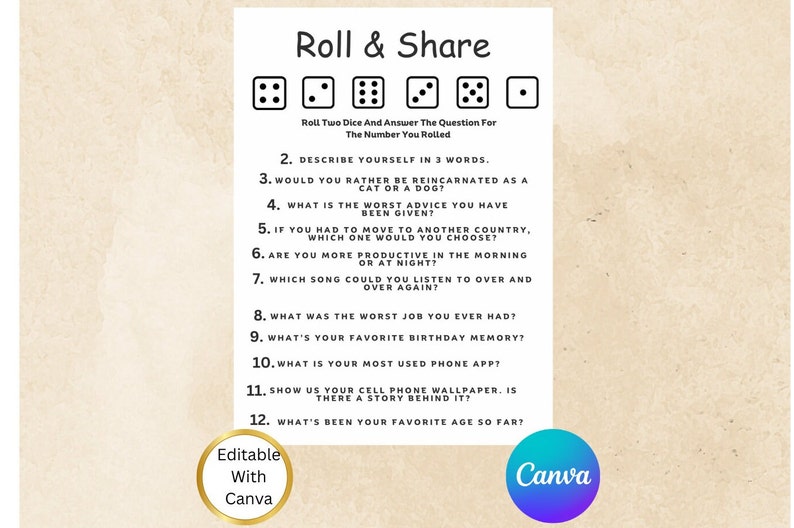 Roll and Share Game | Family Reunion Printable Game | for the Family ...