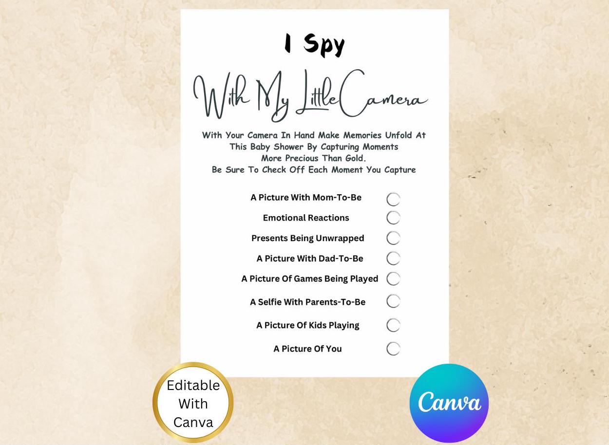 Baby Shower Icebreaker Activity | I Spy Game for Baby Shower ...