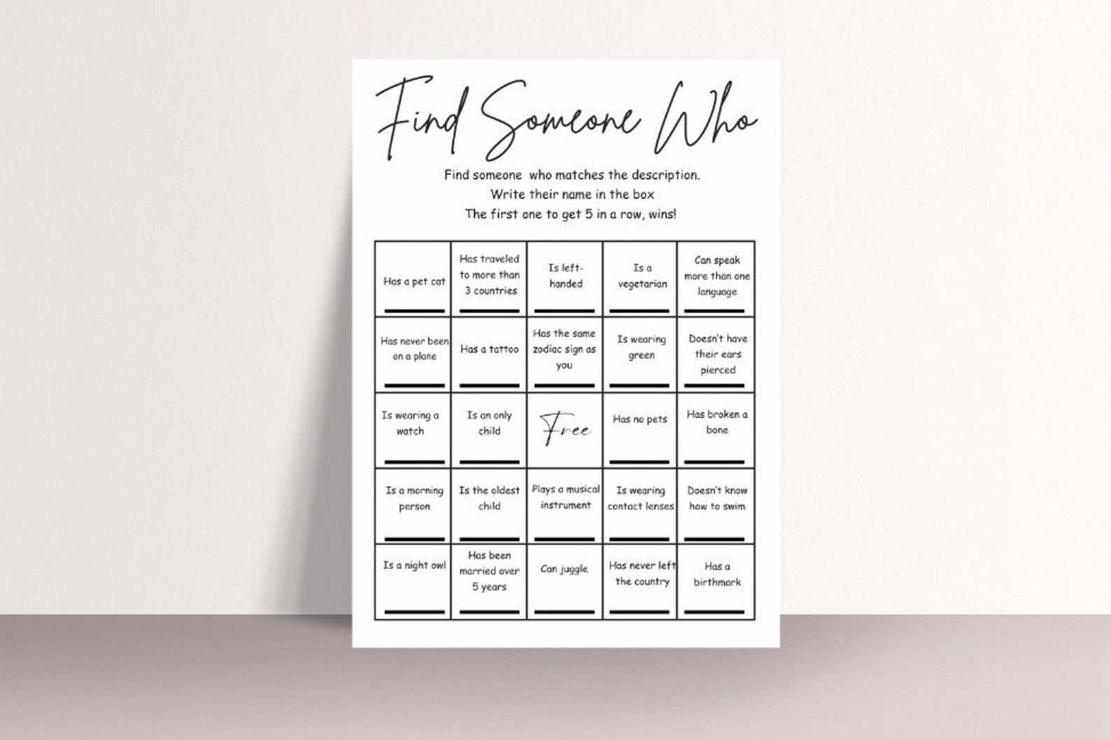 Find Someone Who Bingo Icebreaker: Printable Party Game (PDF) - Etsy